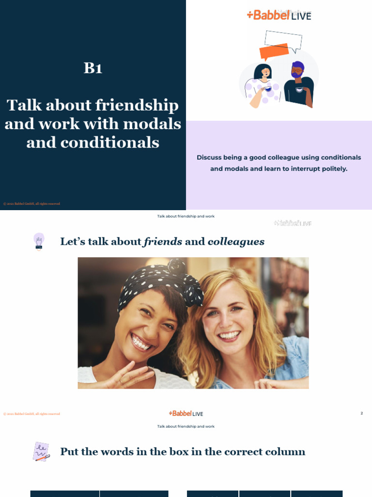 ENG - B1 - 15 Talk About Friendship and Work | PDF | Linguistics | Grammar