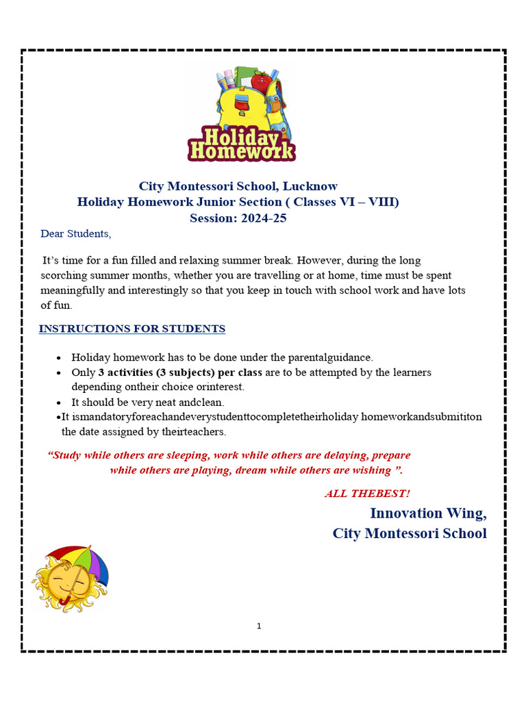 Summer Holiday Homework Guidelines | PDF | Spreadsheet