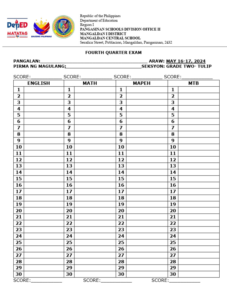 ANSWERSHEET | PDF | Philippines