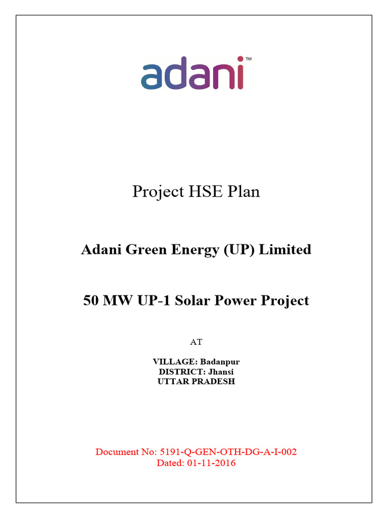 HSE Plan for Adani Solar Project | PDF | Occupational Safety And Health ...