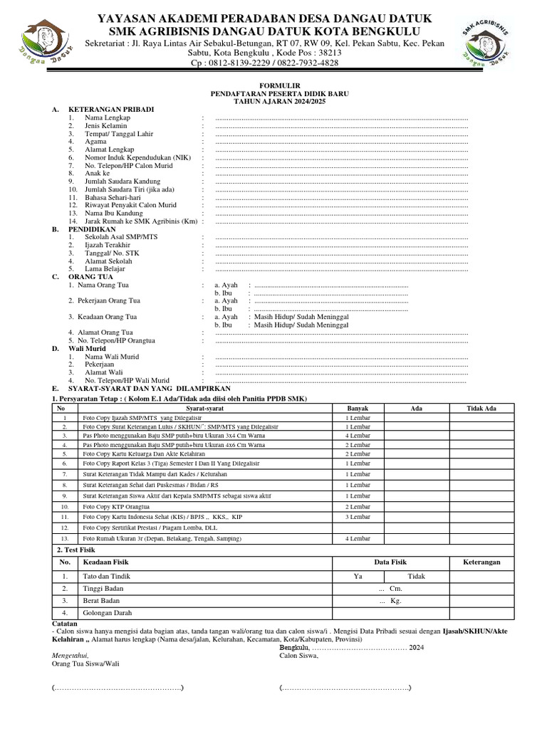 FORMULIR PPDB 2024 | PDF