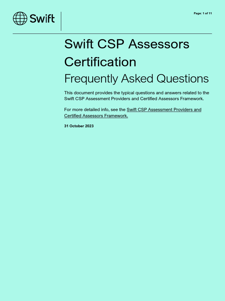 Swift CSP Assessor Certification FAQs | PDF | Faq | Certification