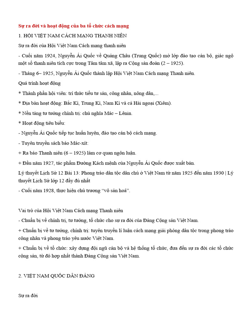 S Ra Đ I Và Ho T Đ NG C A Ba T CH C Cách M NG | PDF