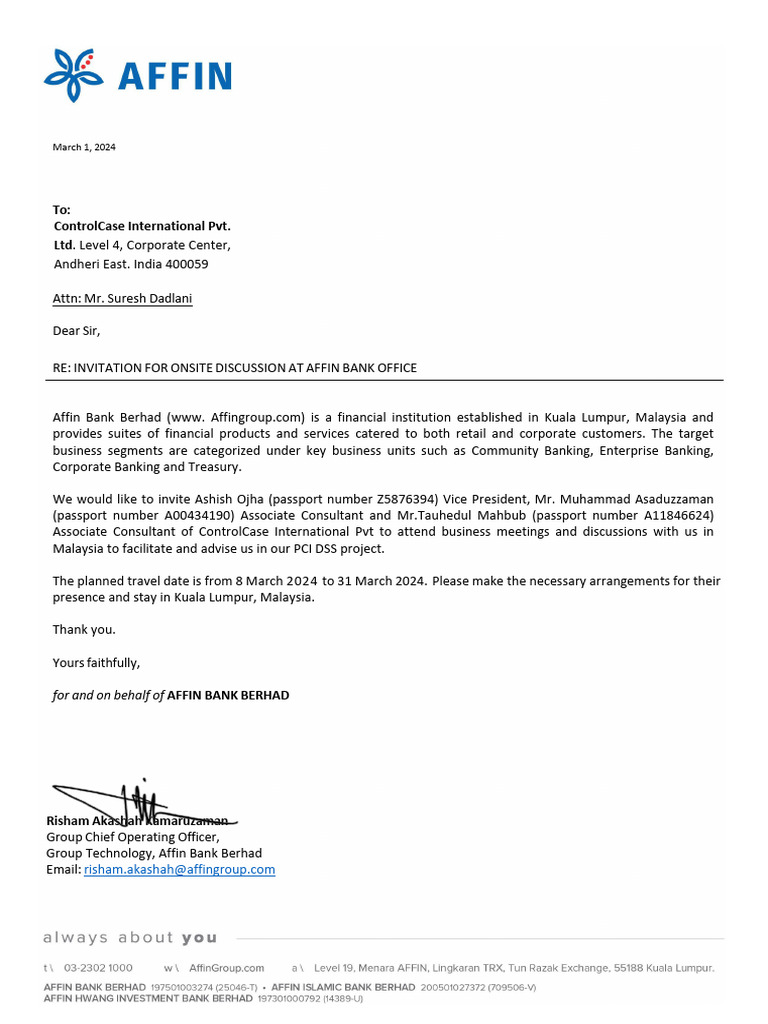 Qsa Control Case - Invitation For Onsite Discussion at Affin Bank ...
