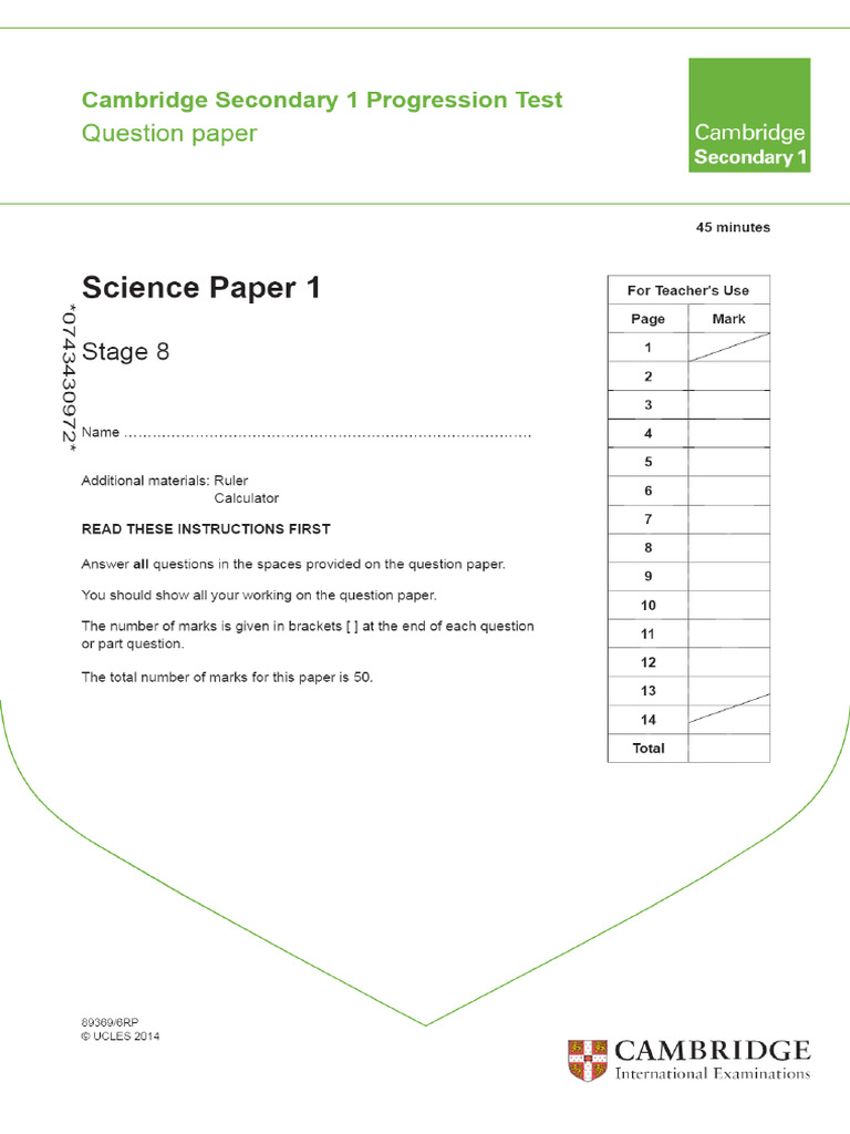 Test Paper For Paper 1 STAGE 8 | PDF
