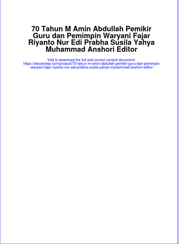 70 Tahun M Amin Abdullah Pemikir Guru Dan Pemimpin Waryani Fajar Riyanto Nur Edi Prabha Susila ...
