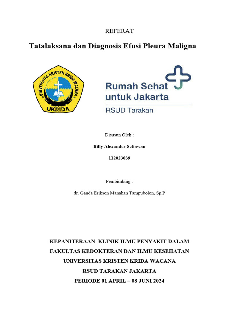 Referat DR Ganda Efusi Pleura Maligna | PDF | Sains & Matematika