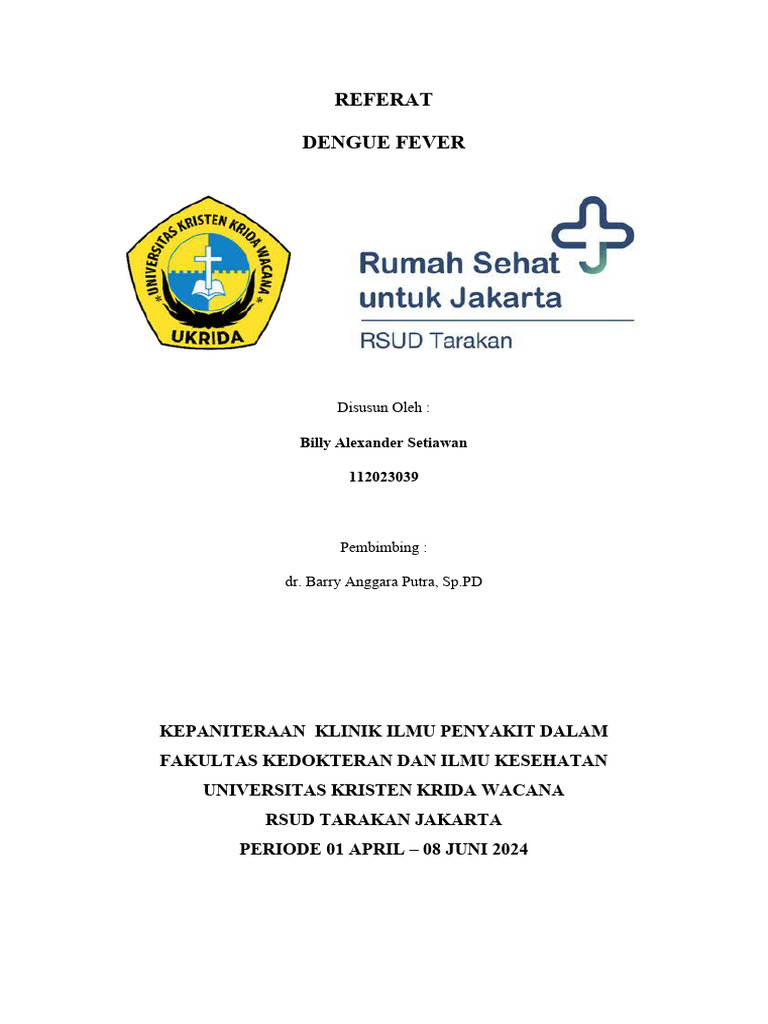Referat Dengue Fever - Billy Alexander Setiawan - 112023039 | PDF ...