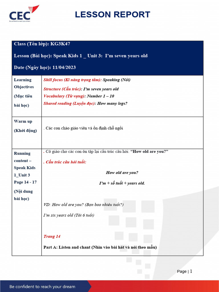 Lesson-Report KG3K47 11.04.2023 | PDF