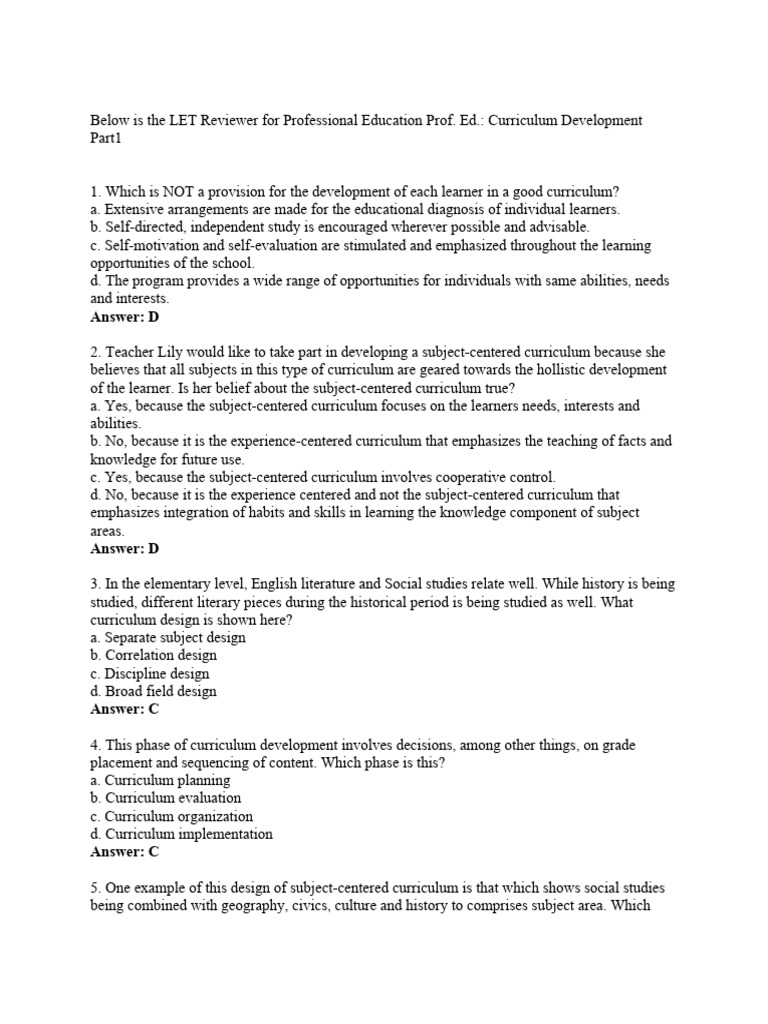 LET-GEN-ED-Sample Tests Set10 | PDF | Educational Assessment | Curriculum