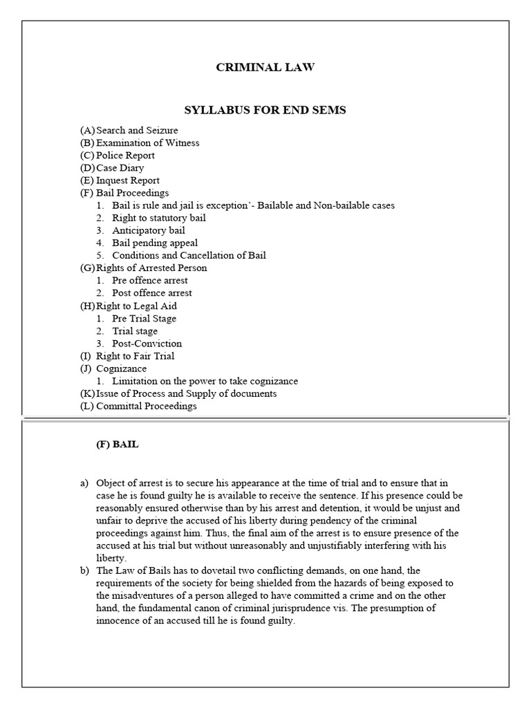 Criminal Law End Sem Notes | PDF | Bail | Crime & Violence