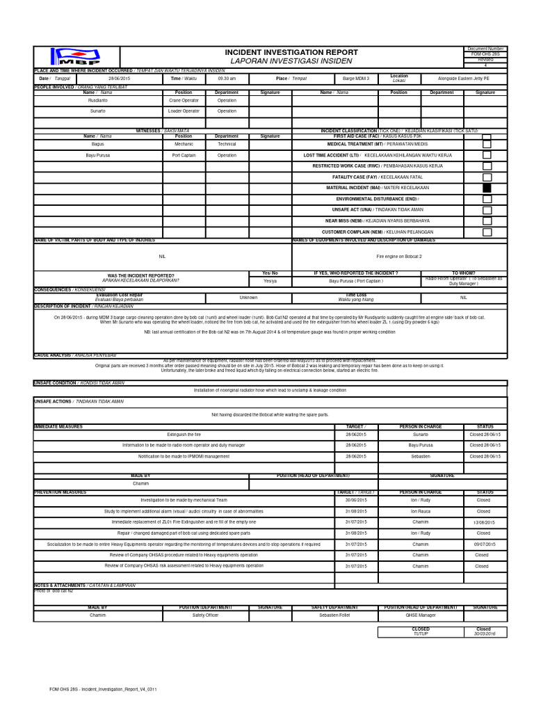 8.1 IR - Fire at Bobcat 2 in Barge MDM 3 28 06 15 - V2 SFO | PDF | Safety