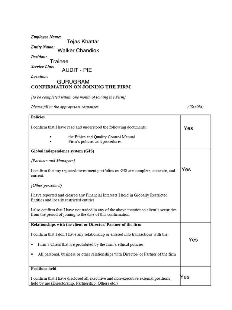 Independence Declaration Form | PDF | Sarbanes–Oxley Act | Conflict Of ...