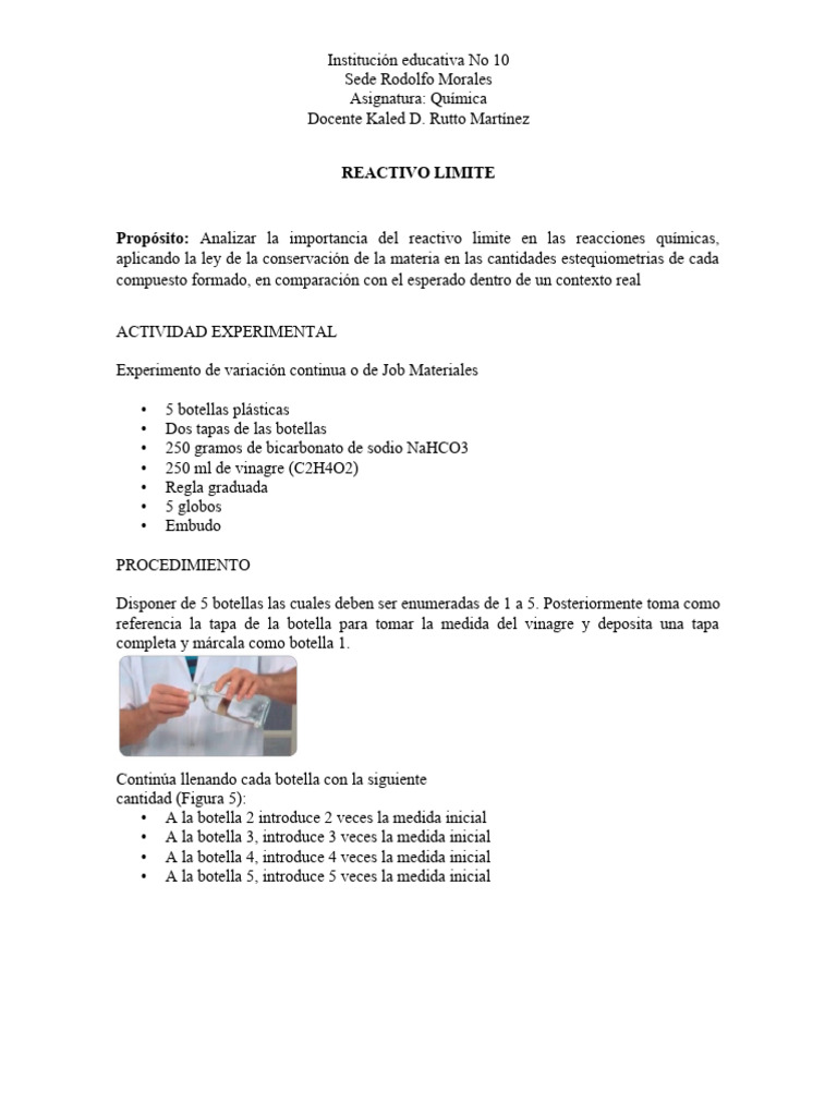 Importancia del Reactivo Límite en Química | PDF | Ciencia y matemáticas
