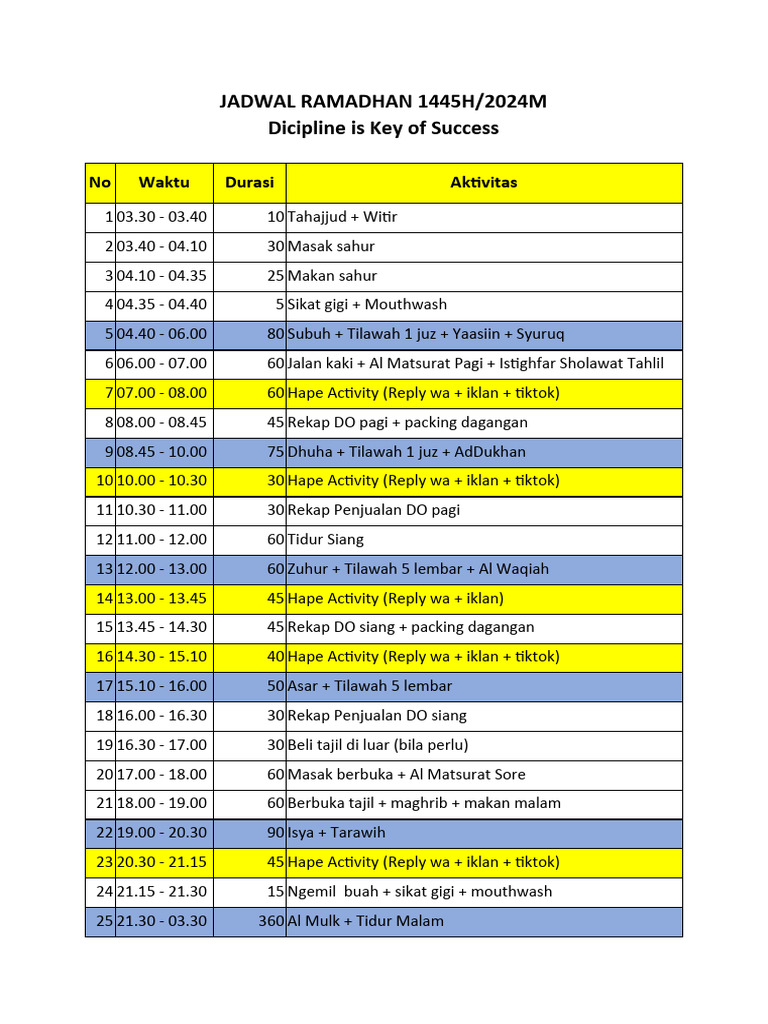 Contoh Jadwal Harian Ramadhan | PDF