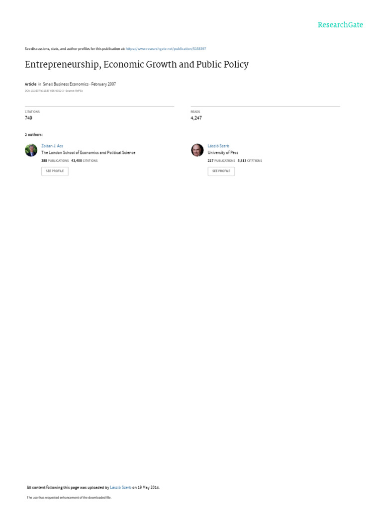 Entrepreneurship Economic Growth and Public Policy | PDF ...