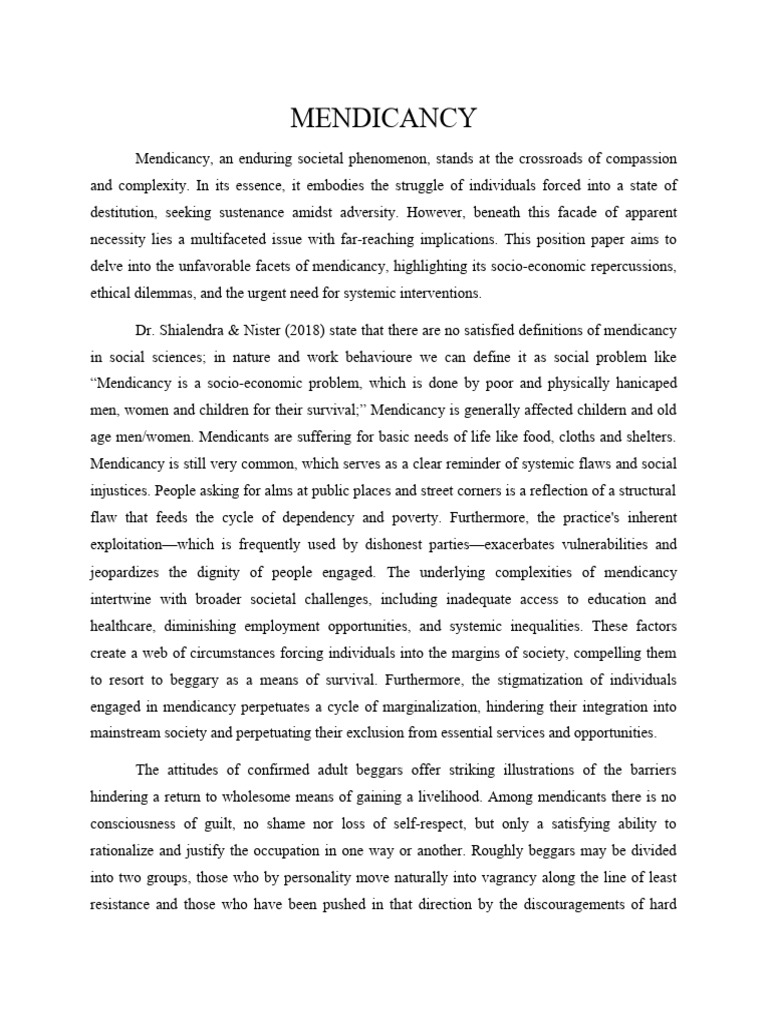 MENDICANCY Position Paper Final1 | Download Free PDF | Poverty ...