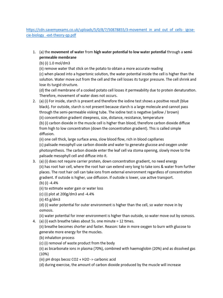 Bio Ans 29 May 2023 | PDF | Diffusion | Water