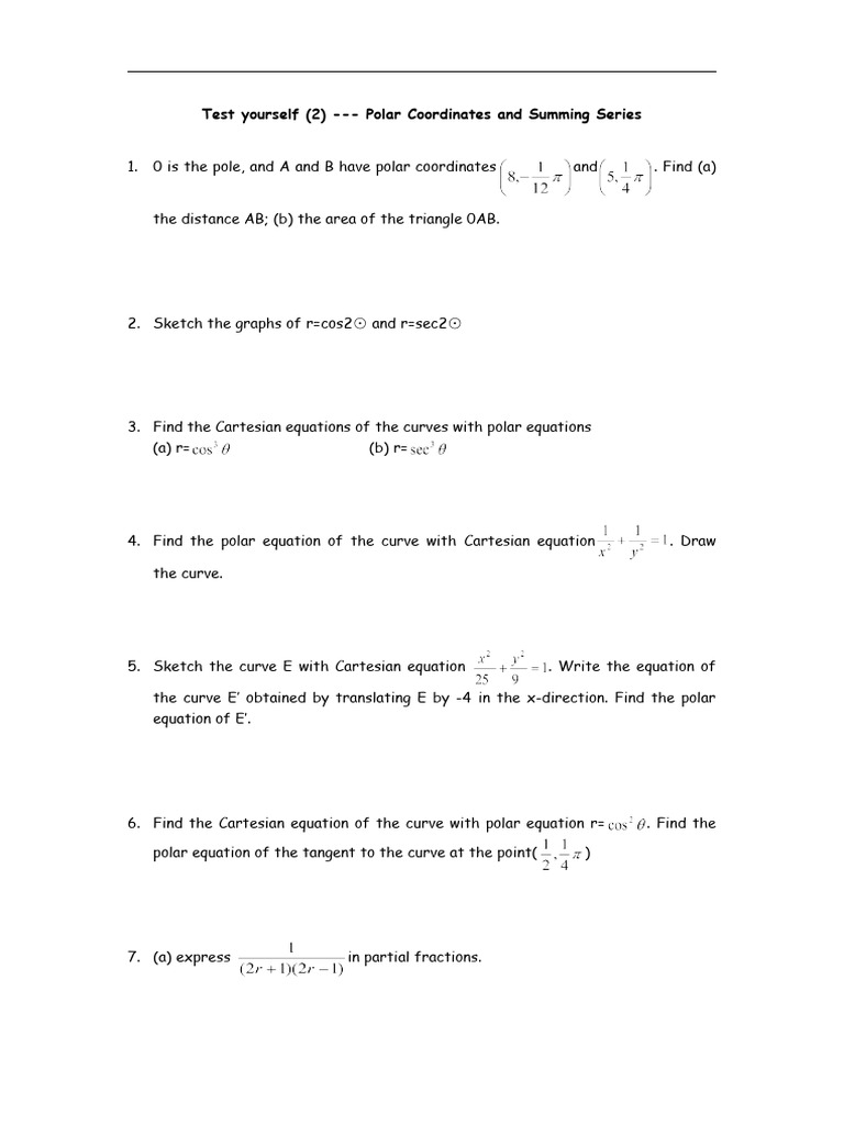 A2 Test Yourself (2) - Polar Coordinates and Summing Series | PDF | Art ...