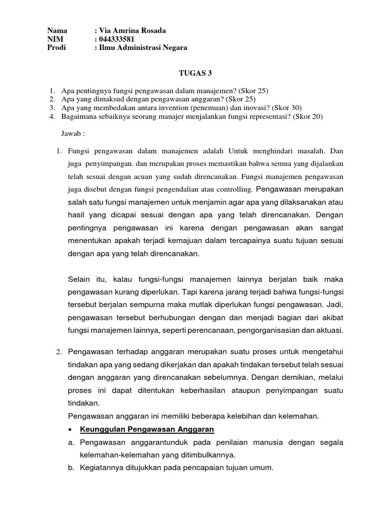 Tugas 3 Asas - Asas Manajemen Via Amrina Rosada | PDF | Bisnis ...