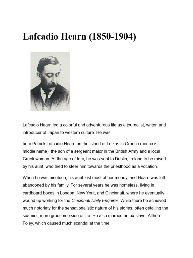 Lafcadio Hearn: Life and Legacy in Japan | PDF