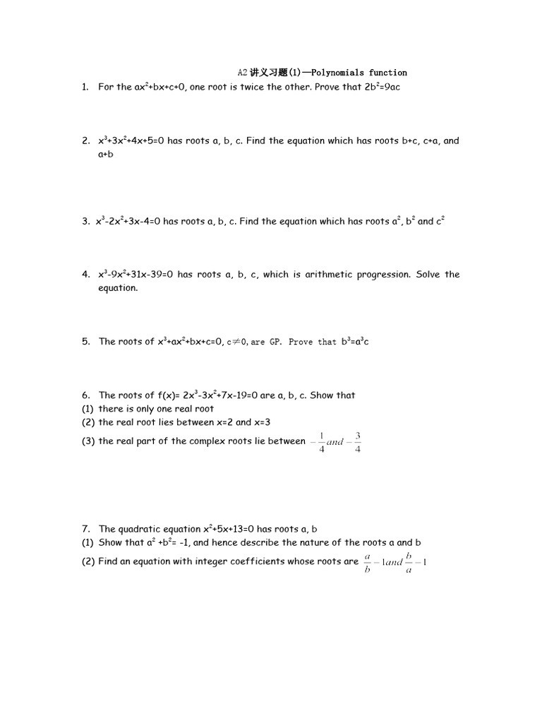 A2讲义习题 (1) Polynomials Function | PDF | Teaching Methods & Materials | Science & Mathematics