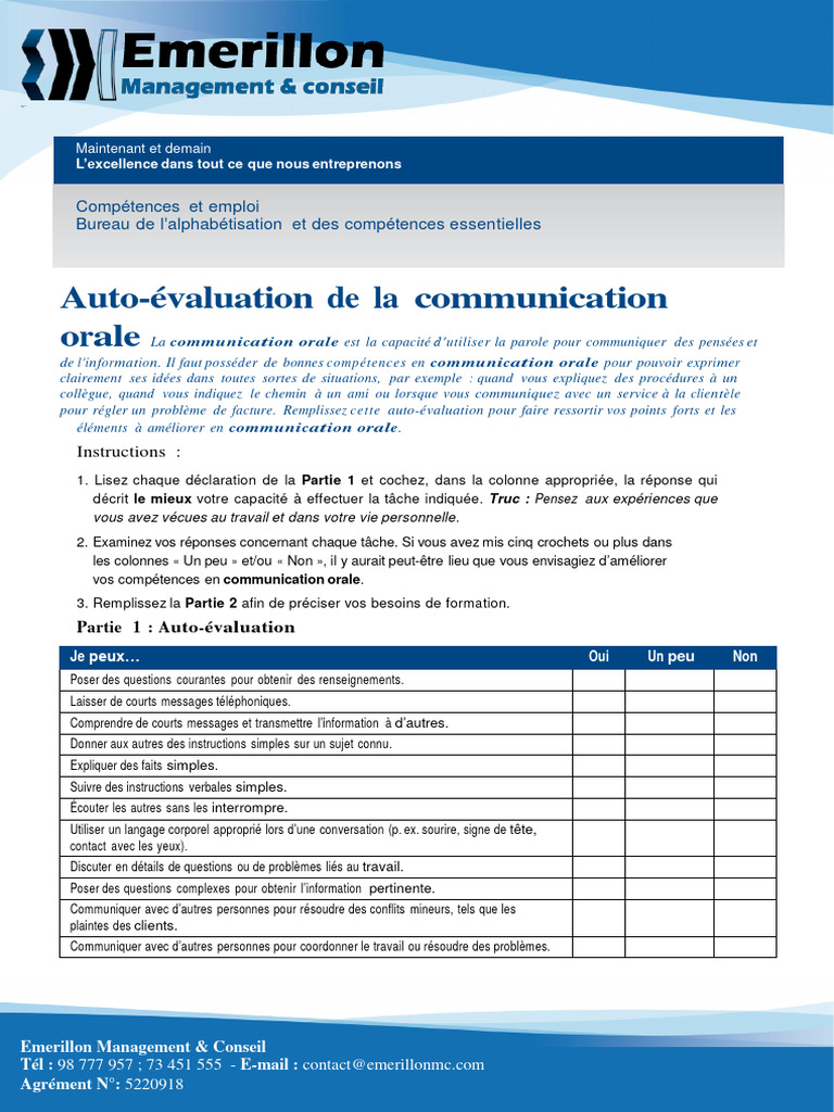 Auto-évaluation des compétences orales | PDF | la communication