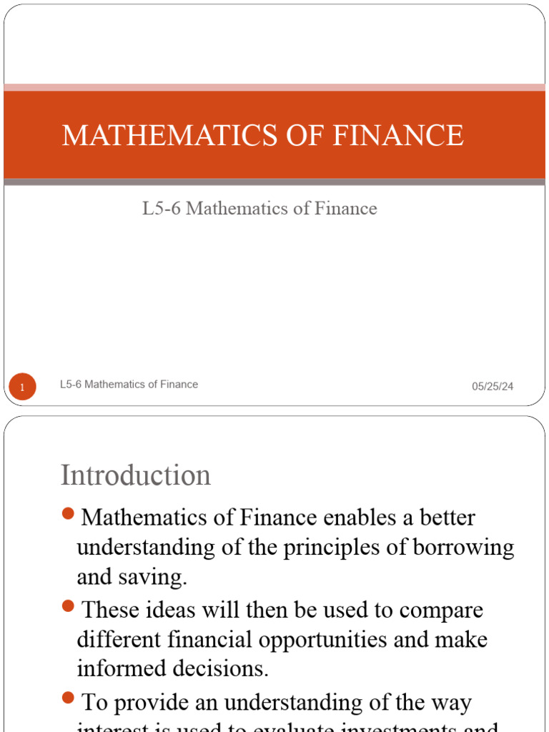 l5 - 6 Mathematics of Finance | PDF | Interest | Present Value