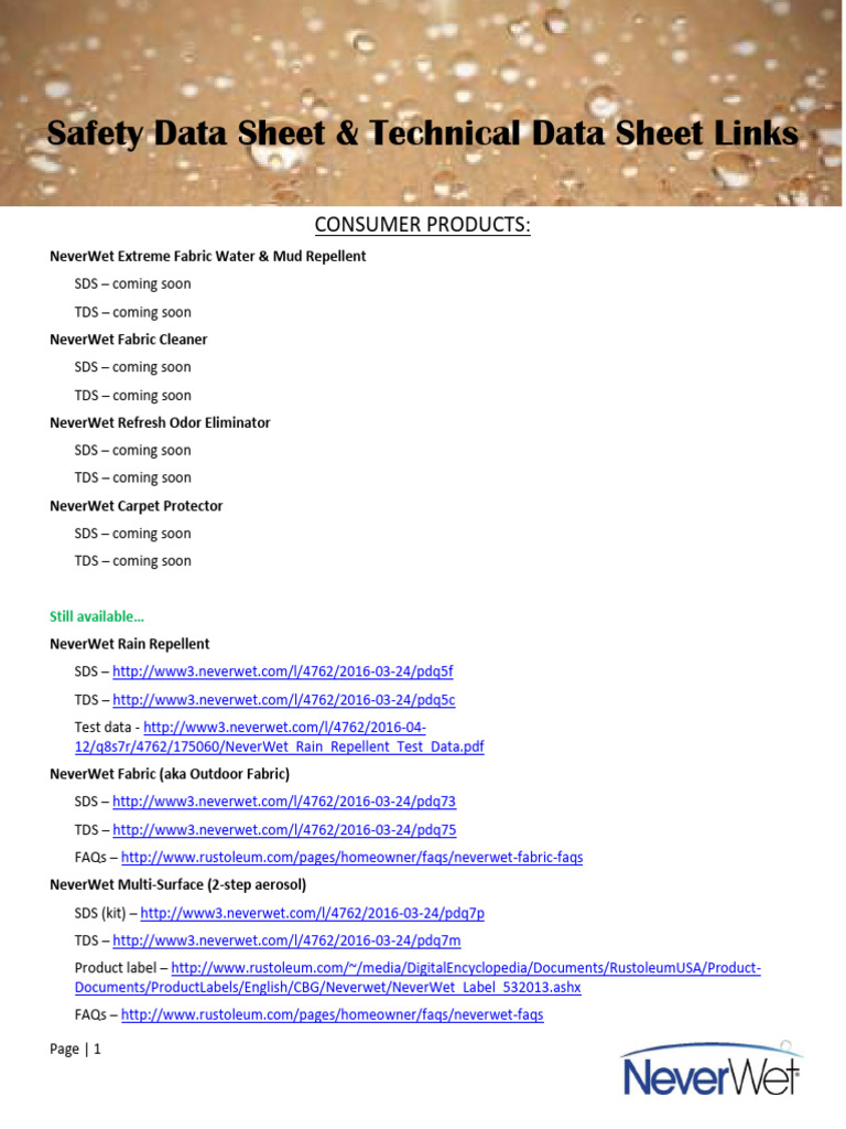 Links To SDSs and TDSs 120120 | PDF | Safety | Environmental Protection