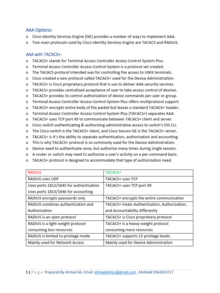 63-AAA+Options | PDF | Radius | Port (Computer Networking)