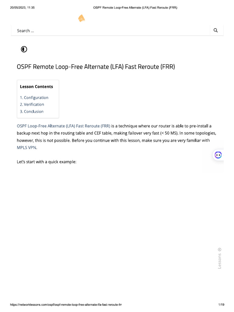 Lec-19 OSPF Remote Loop-Free Alternate (LFA) Fast Reroute (FRR) | PDF