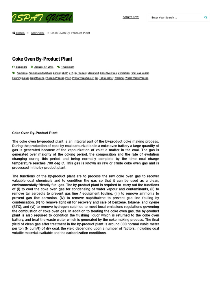 Coke Oven By-Product Plant Overview | PDF | Ammonia | Sodium Carbonate