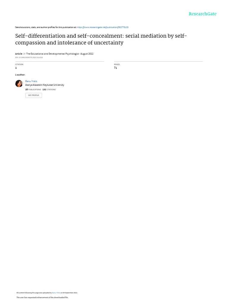 Self-Differentiation and Self-Concealment: Serial Mediation by Self ...