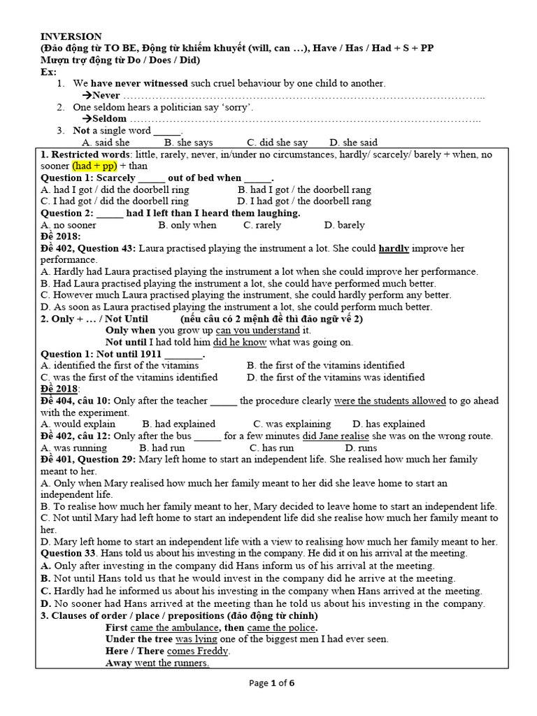 INVERSION 1 - Trac Nghiem | PDF