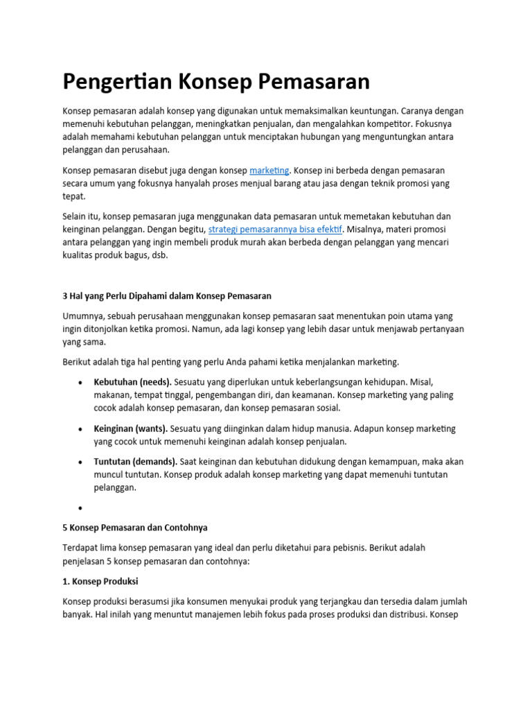 Pengertian Konsep Pemasaran Dan Orientasi Pemasaran | PDF | Bisnis