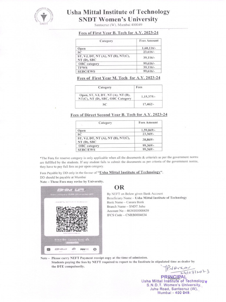Usha Mittal SNDT Fees | PDF