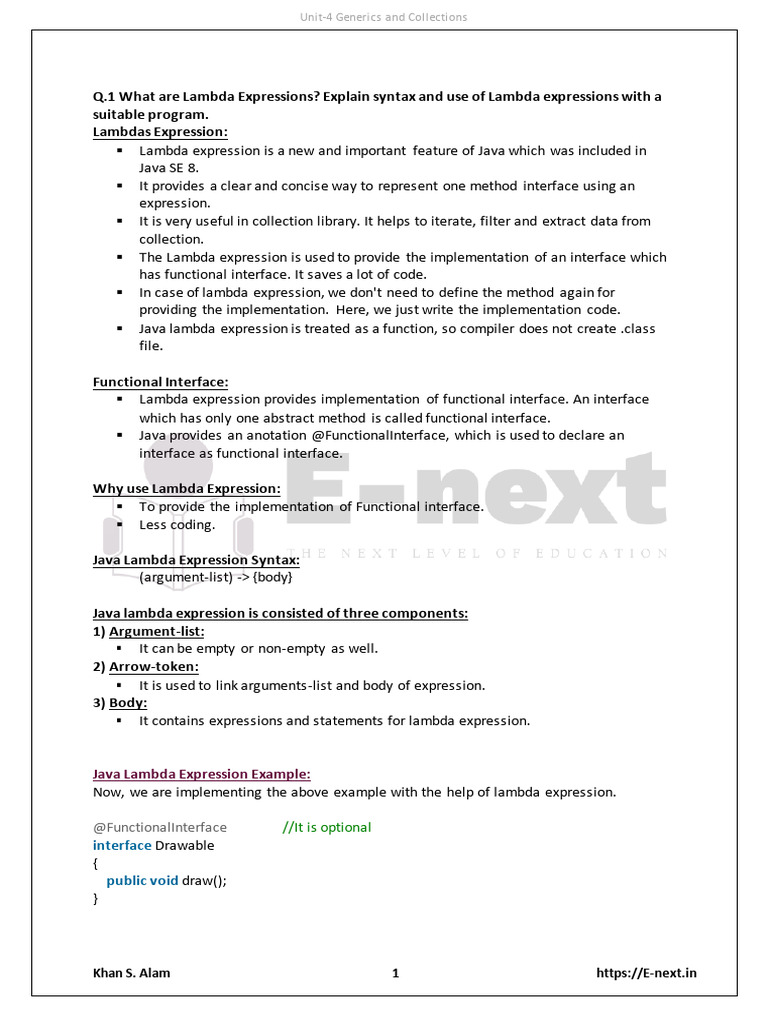 Unit 4 Generics And Collections E Next In Pdf Anonymous Function Parameter Computer