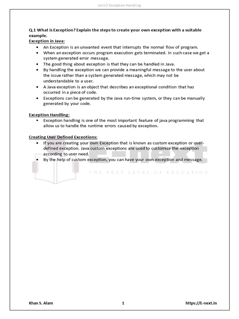 Unit-5 Exception Handling (E-Next - In) | PDF | Java (Programming Language) | Programming Paradigms
