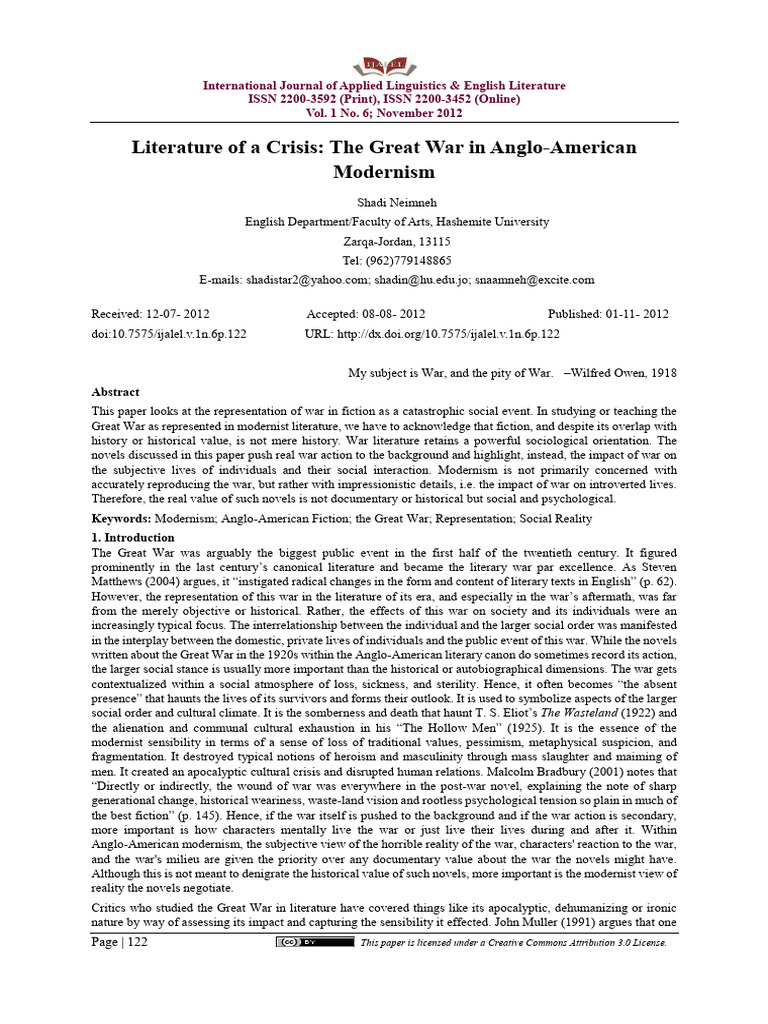Literature of A Crisis The Great War in | PDF | To The Lighthouse | Novels