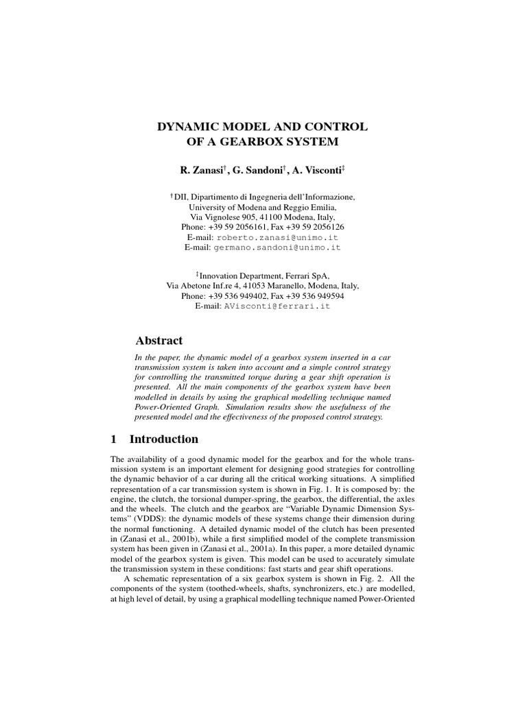 Dynamic Model and Control of A Gearbox System | PDF | Manual ...