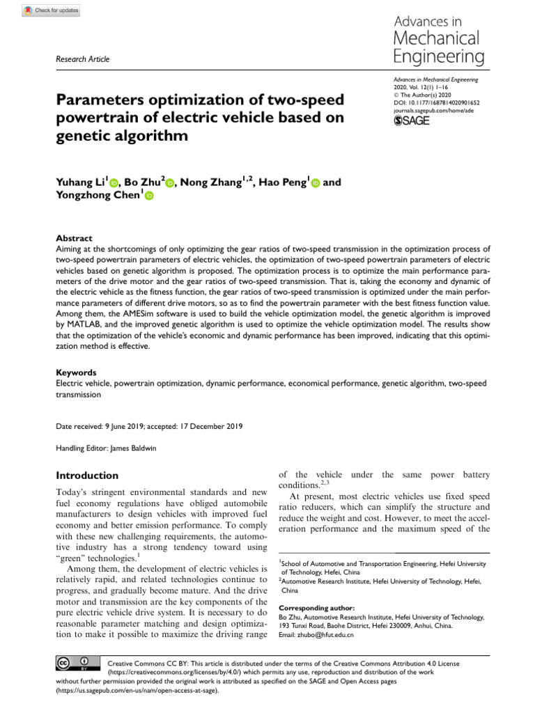 Li Et Al 2014 Parameters Optimization of Two Speed Powertrain of Electric Vehicle Based On ...