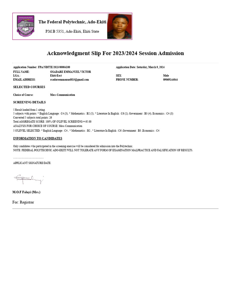 Osadare Emmanuel Victor Ack Slip PDF | PDF