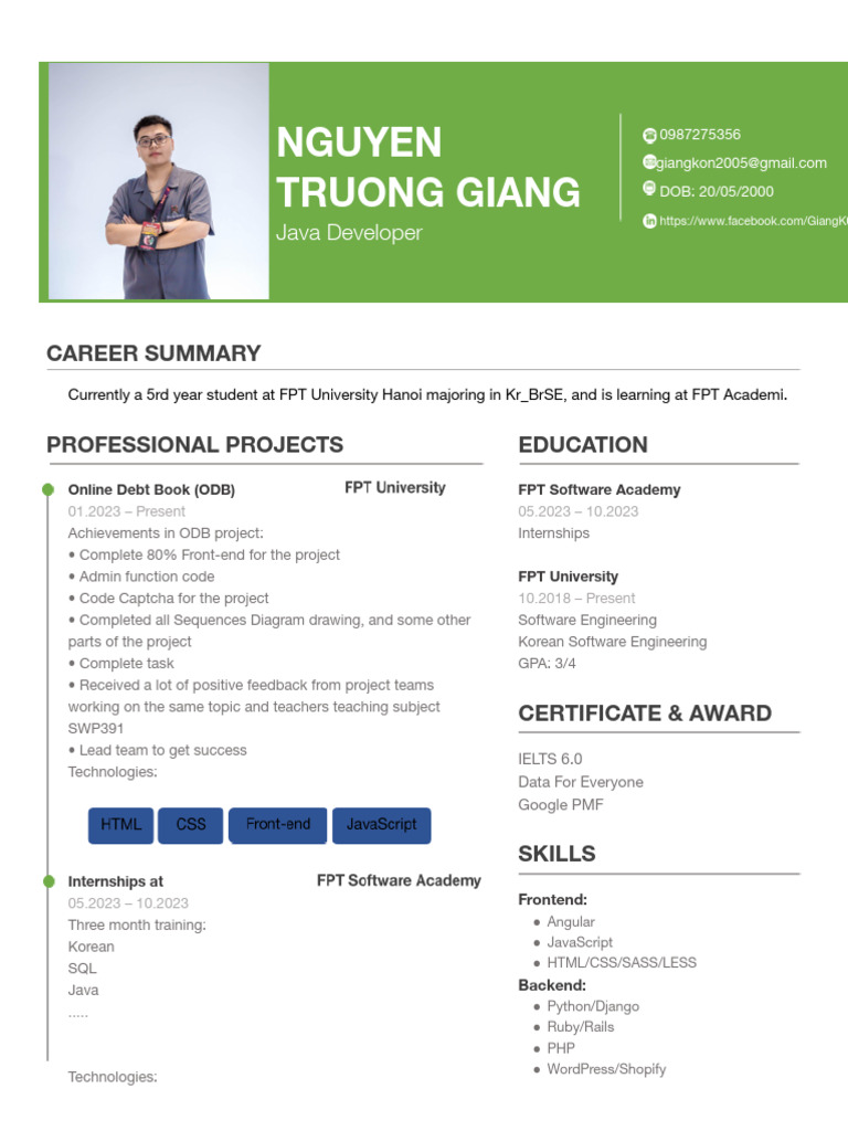 CV - Nguyễn Trường Giang | PDF | Ruby On Rails | Web Development