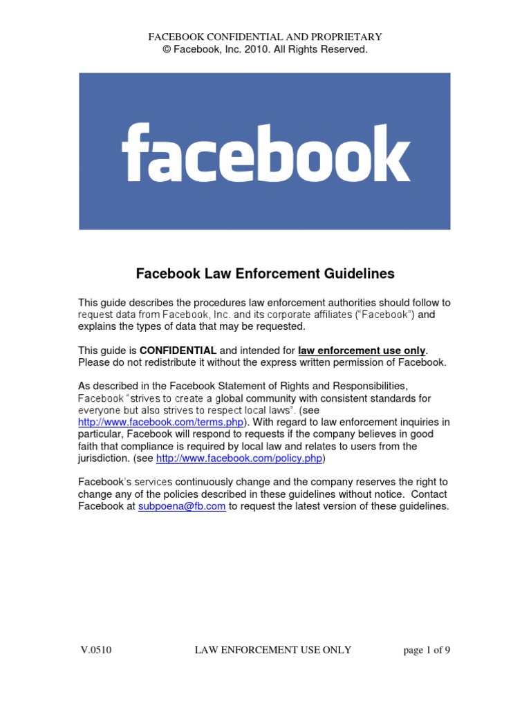 FaceBook Law Enforcement Guide | PDF