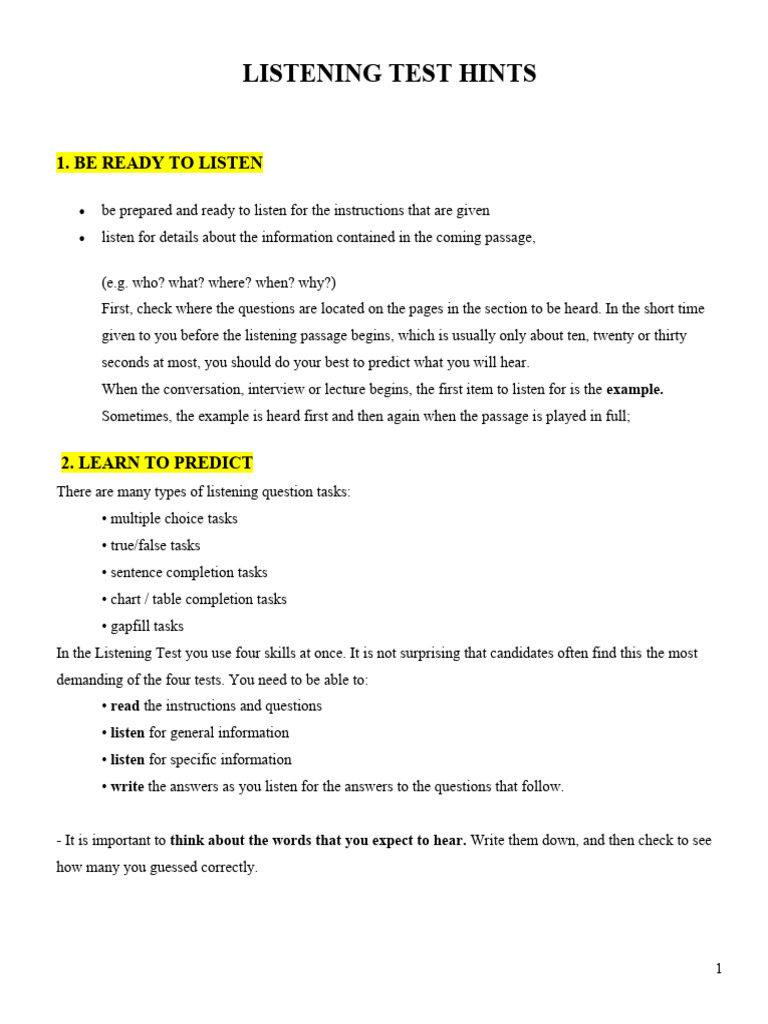 Listening Test Preparation Tips | PDF | Multiple Choice | Question