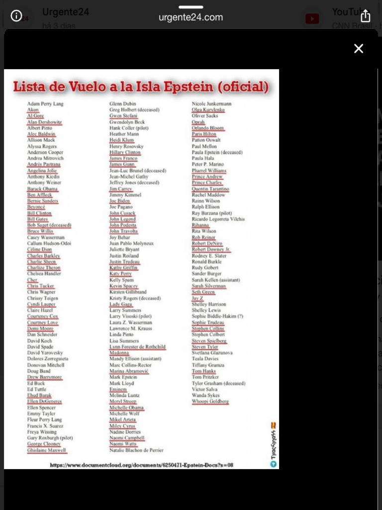 Isla de Jeffrey Epstein Lista de Visitantes Top y Tiemblan Poderosos | PDF