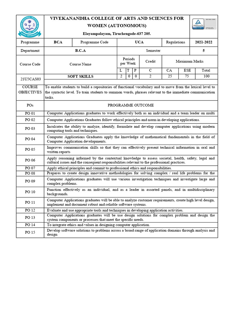 soft skill- BCA | PDF | Communication | Knowledge