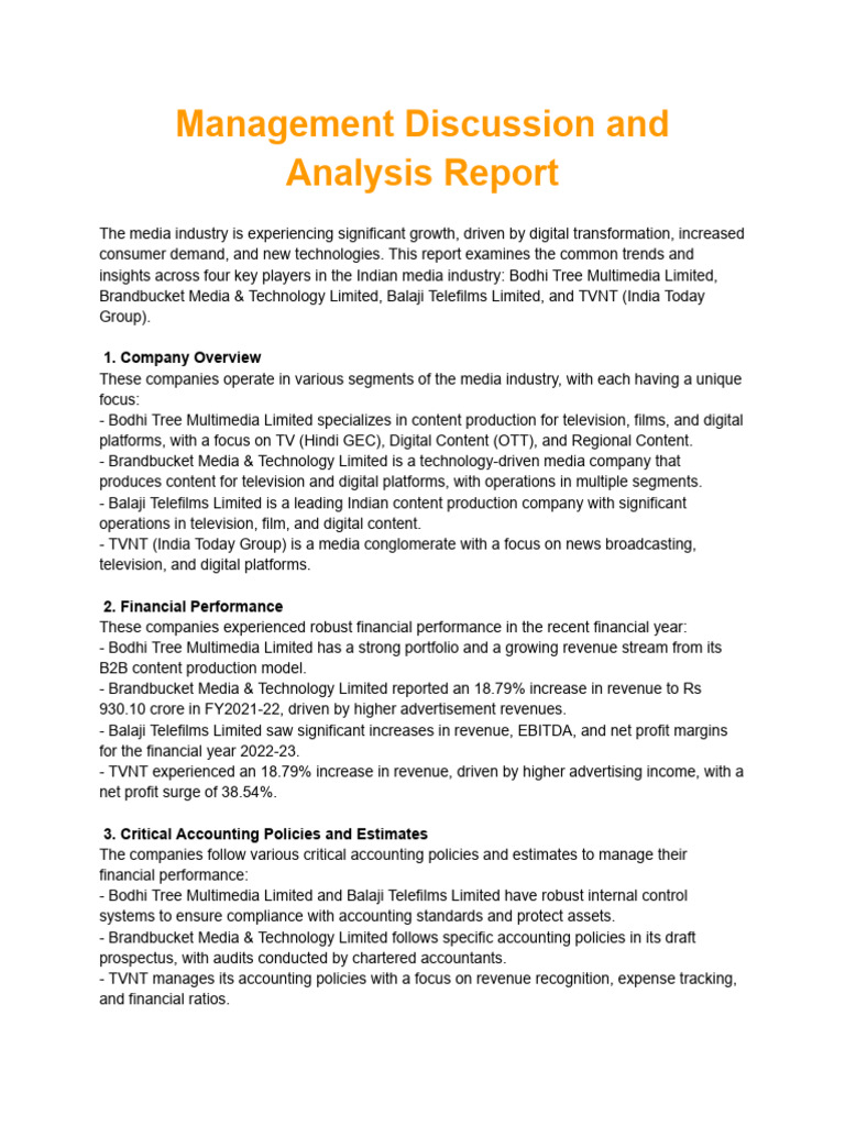 Management Discussion and Analysis Report | PDF | Governance ...