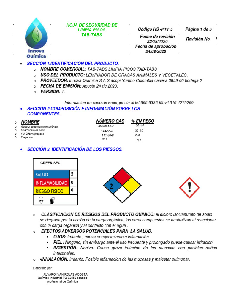 Hoja de Seguridad Limpia Pisos | PDF | Agua | Residuos