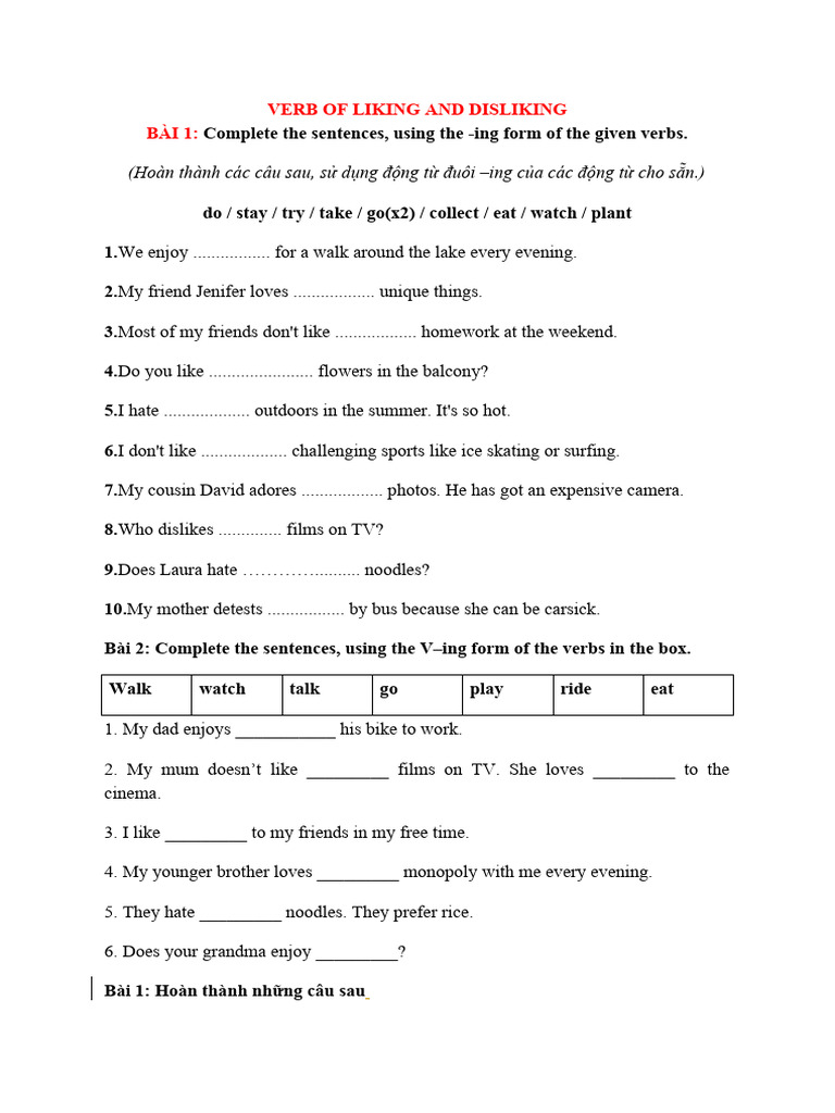 Verb of Liking and Disliking | PDF | Home & Garden